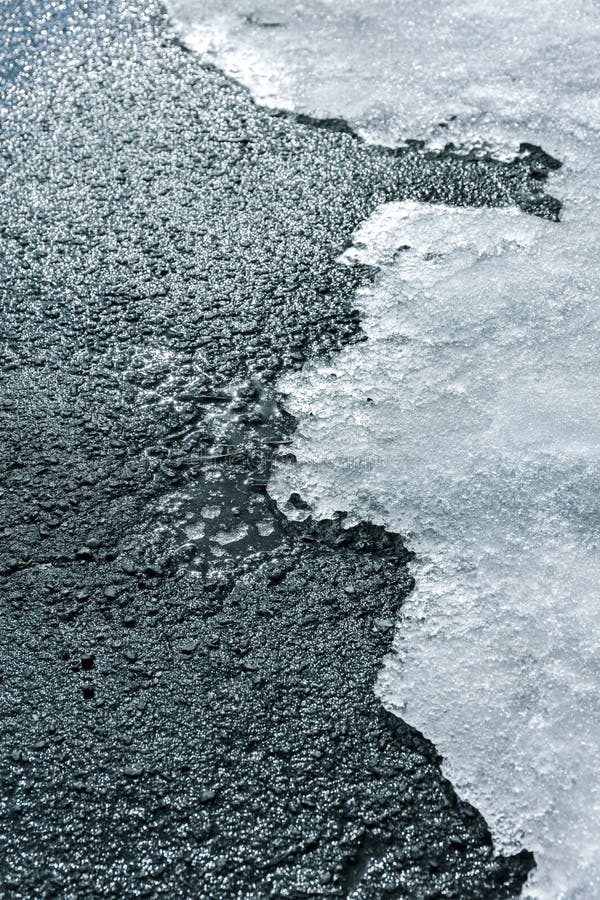 Melting Snow on Edge of Asphalt Road in Spring Stock Photo - Image of ...