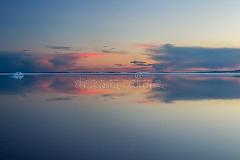 Melting Spring Mountain Lake in the Setting Sun. Stock Image - Image of ...