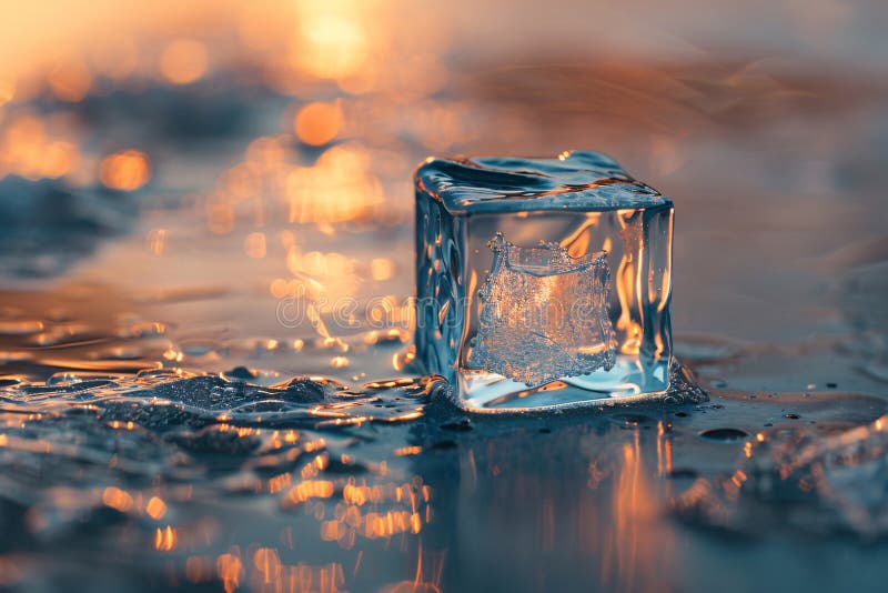 Melting Square Shaped Ice Cube Stock Illustration - Illustration of ...