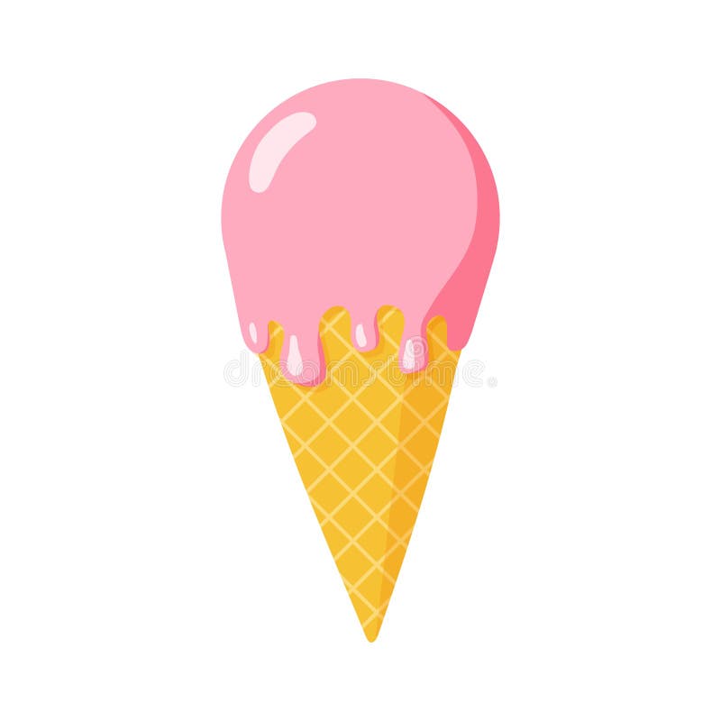 Melting Strawberry Ice Cream In Cone Vector Illustration Stock Vector