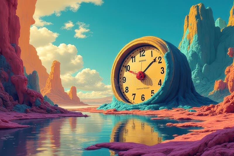 Melting Surreal Clock in Abstract Landscape Stock Illustration ...
