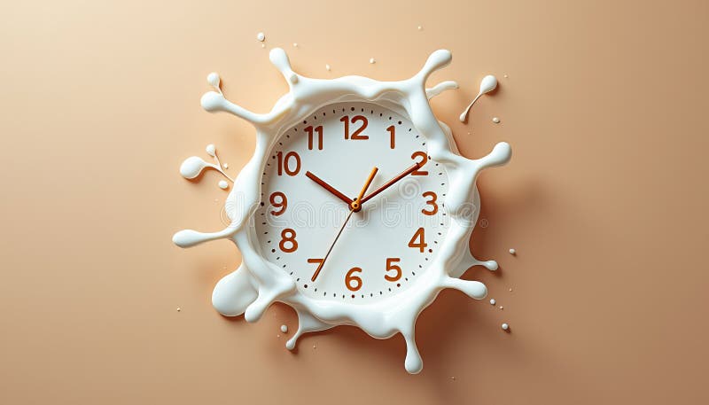 Melting Time: Creative Clock with Splashing Milk Design Stock Photo ...