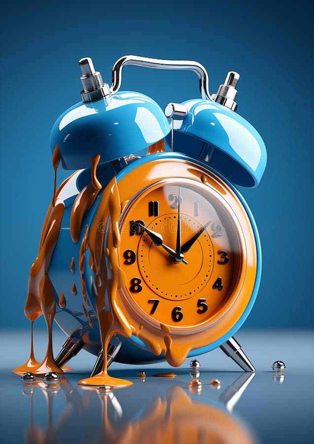 Melting Time: Retro Blue Alarm Clock Illustration Stock Image - Image ...