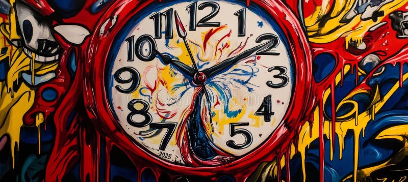 Melting Time Vibrant Abstract Expressionist Clock Face Painting with ...