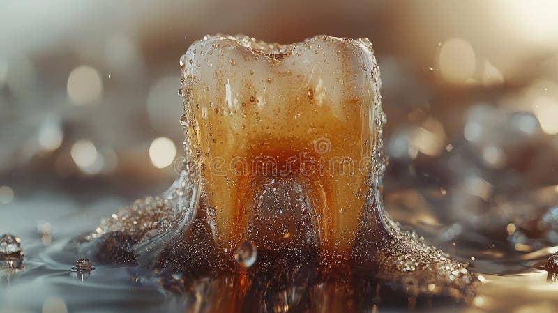 Melting Tooth in Soda Splash with Abstract Bokeh Background Stock Photo ...