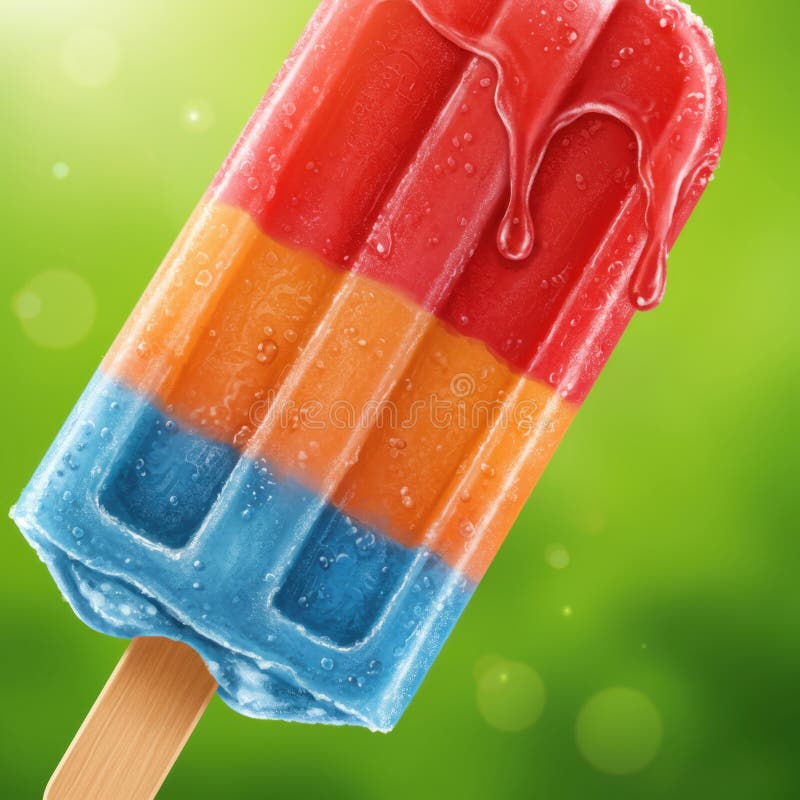 Melting Tri-Color Popsicle on Green Background Stock Illustration ...