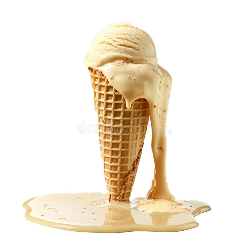 Melting Vanilla Ice Cream Dripping Down a Waffle Cone Stock Photo ...