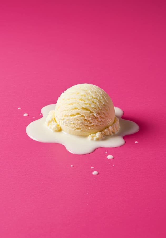 Melting Vanilla Ice Cream Scoop on Pink Background Stock Illustration ...
