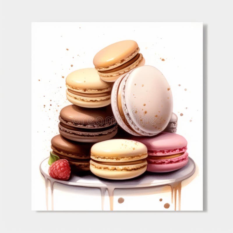 Melting Vanilla Macarons Print on White Background Stock Illustration ...