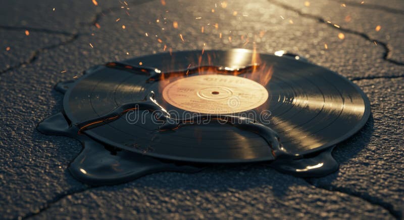 Melting Vinyl Record with Fire on Dark Ground Stock Illustration ...