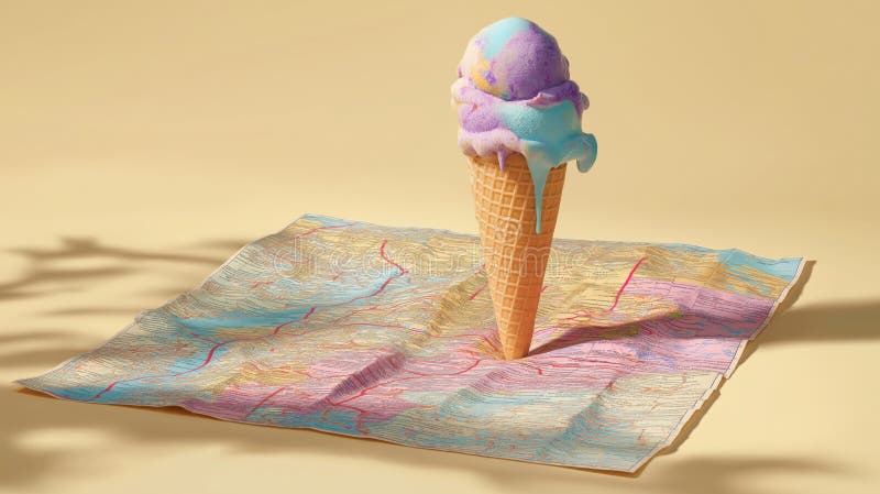 Melting Worl. Ice Cream Cone on a Map Symbolizing Global Warming and ...