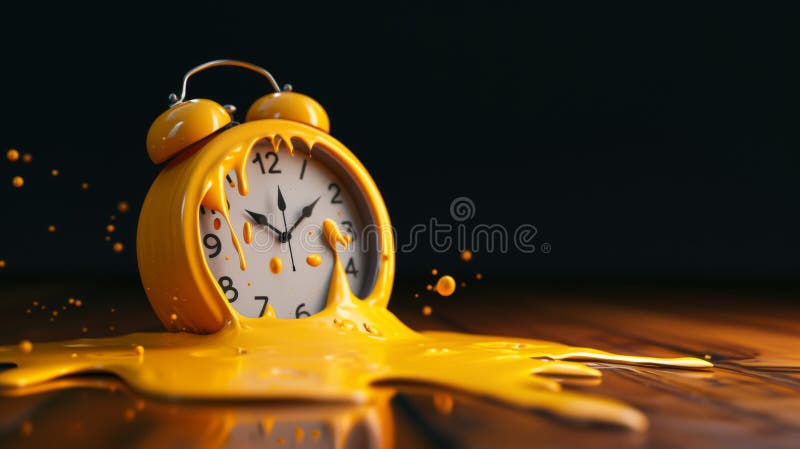 Melting Yellow Alarm Clock with Dripping Paint Effect Stock Photo ...