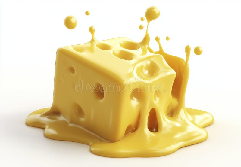 Melting Yellow Cheese Cube with Dripping Liquid on White Background ...