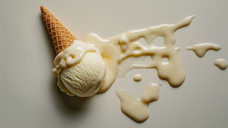 Melting Yellow Syrup on Ice Cream Cone Stock Photo - Image of snack ...