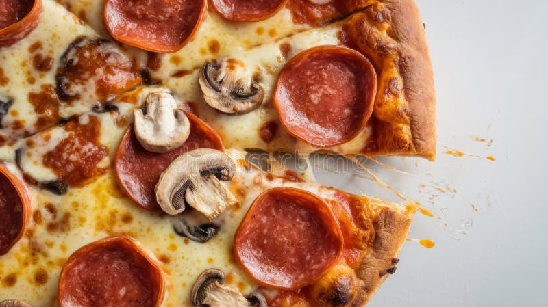 Melty Cheese Pizza Captured Up Close on a Plain White Backdrop Stock ...