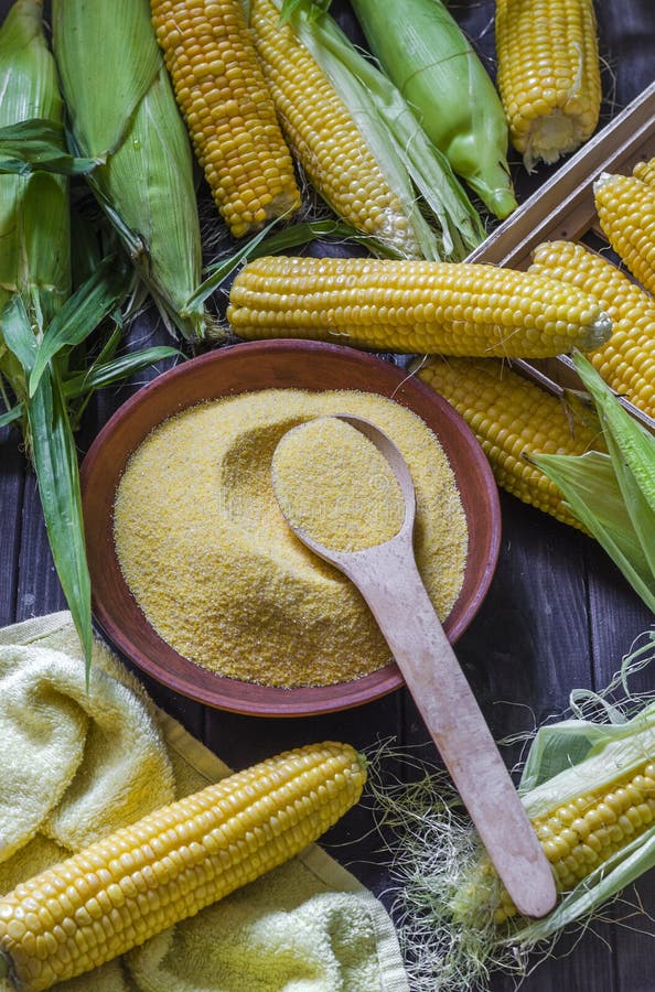 Melyes corn grits stock image. Image of grain, wooden - 183459373