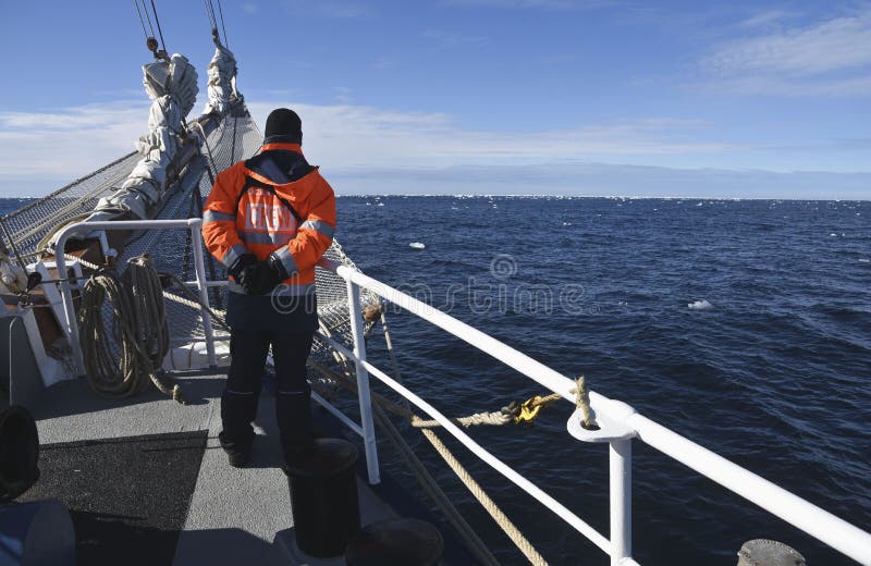 Member of the Crew is Watching the Sea Stock Photo - Image of person ...
