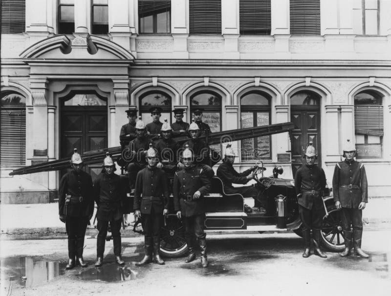 Members Of The Cairns Fire Brigade With The Fire Engine, Ca. 1920 ...