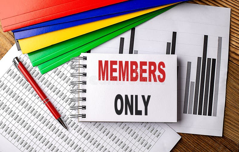 MEMBERS only Text on Notebook with Folder on Chart Stock Image - Image ...