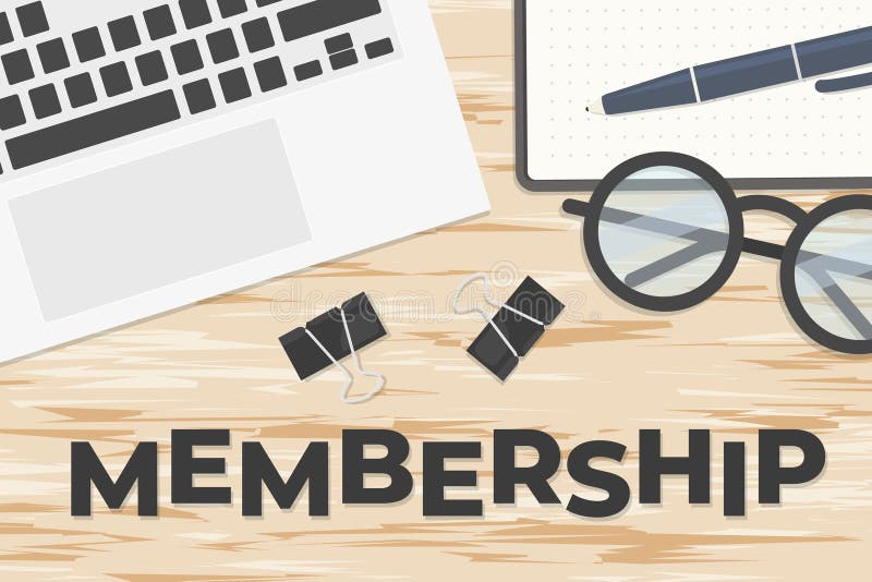 Membership Word Concept, Flat Lay Composition with Laptop, Eyeglasses ...