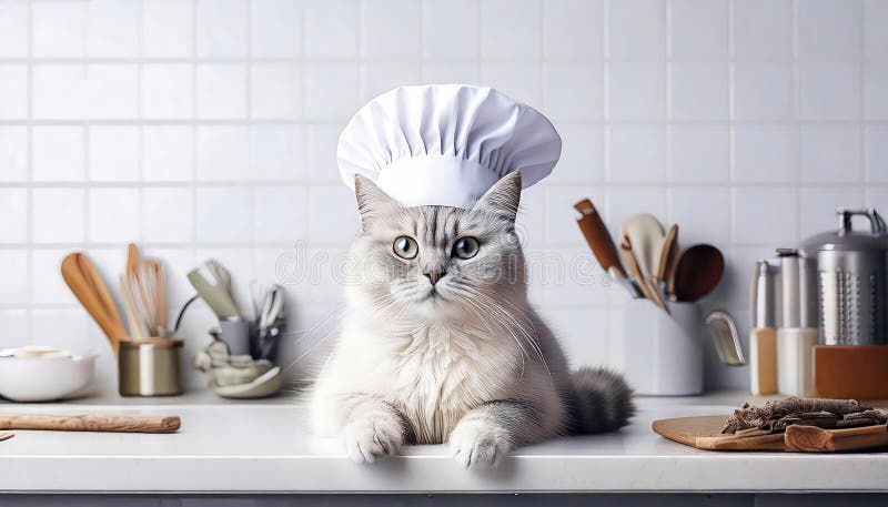 A Meme Cat Wearing a Chef S Hat, Sitting on a Kitchen Counter with ...