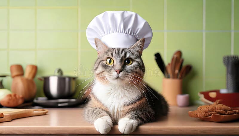A Meme Cat Wearing a Chef S Hat, Sitting on a Kitchen Counter with ...