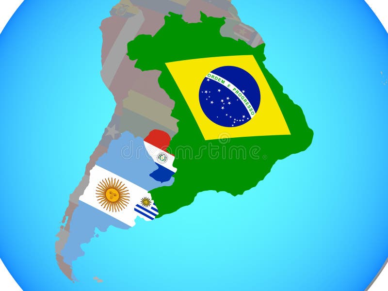 Memebers De MERCOSUR Con Las Banderas En Mapa Stock de ilustración ...