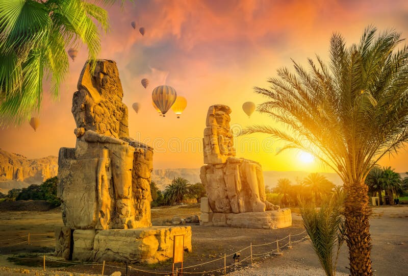 Memnon Colossi and Balloons Stock Image - Image of famous, unesco ...