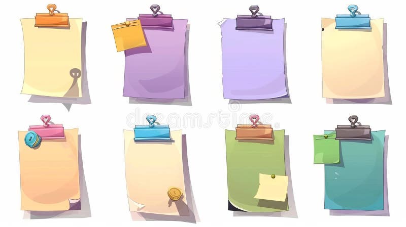 Memo Note Paper Sheets Attached with Adhesive Tape and Pins. Notepad ...
