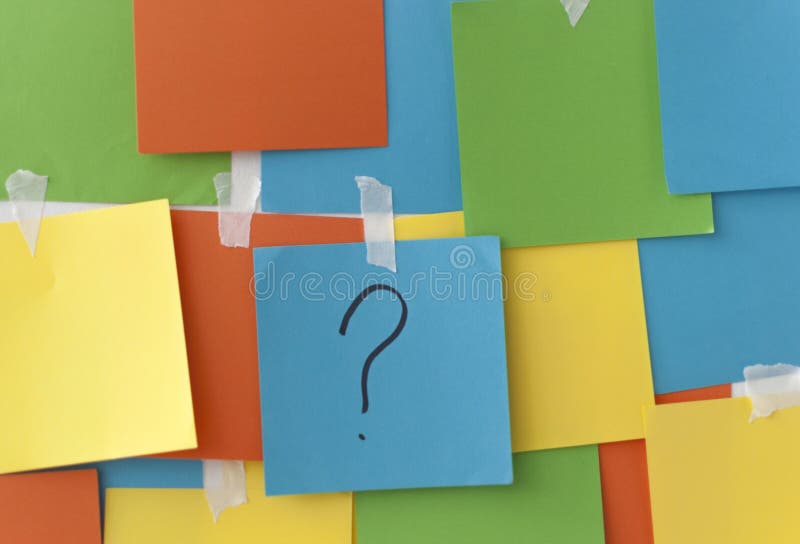 Memo Sheets on the Wall with Question Mark Stock Image - Image of color ...