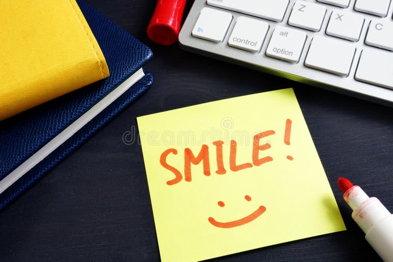 Memo Stick with Sign Smile in Office. Inspiration. Stock Image - Image ...