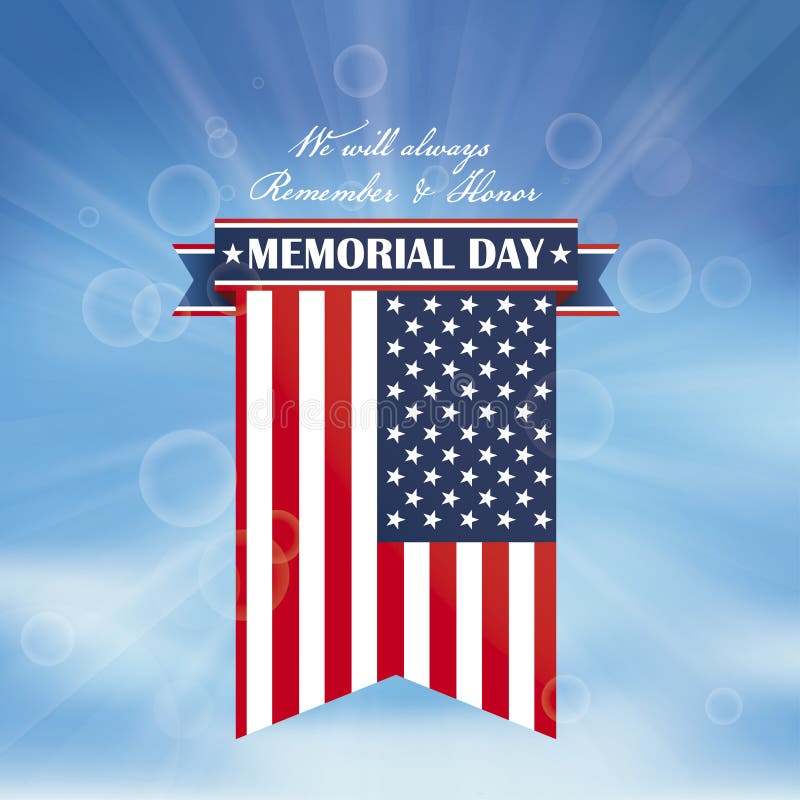 Hanging USA Flag Memorial Day Ribbon Remember Honor Stock Vector ...