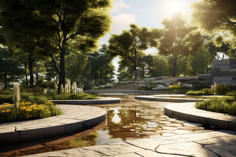 Memorial Garden with Winding Stone Path a Stock Illustration ...