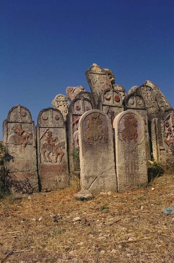 Indian Memorial Stones Palia in Memory of Dead Gujarat India Stock ...