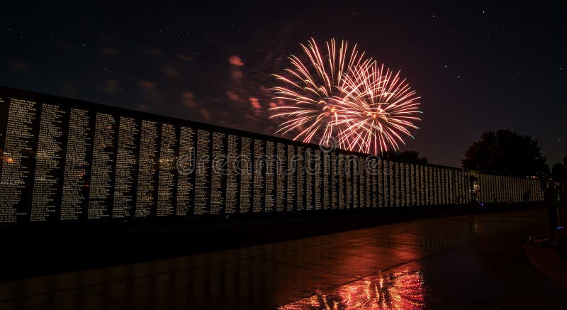 Memorial Wall with Fireworks at Night Stock Illustration - Illustration ...