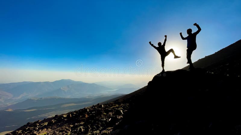 Memories of the Successful Duo in the Summit Mountains Stock Image ...