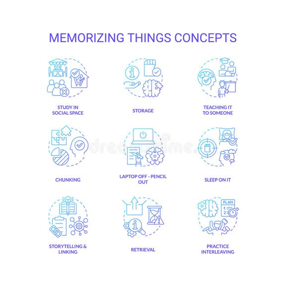 Memorizing Things Tricks Blue Gradient Concept Icons Set Stock Vector ...