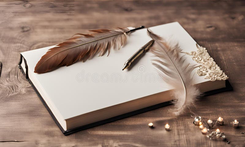 Memory Book with Pen and Feather Quill, AI Generated Stock Illustration ...