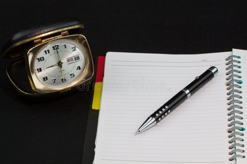 Memory Book on Table for Record. Clock with Note on Table Stock Photo ...