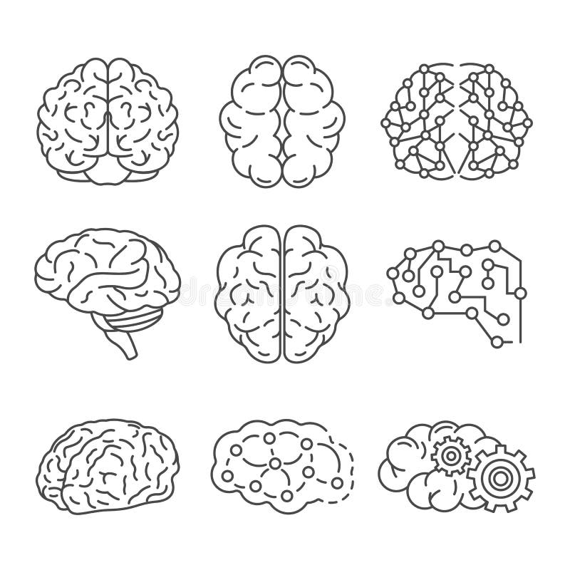 Memory Brain Icon Set, Outline Style Stock Vector - Illustration of ...