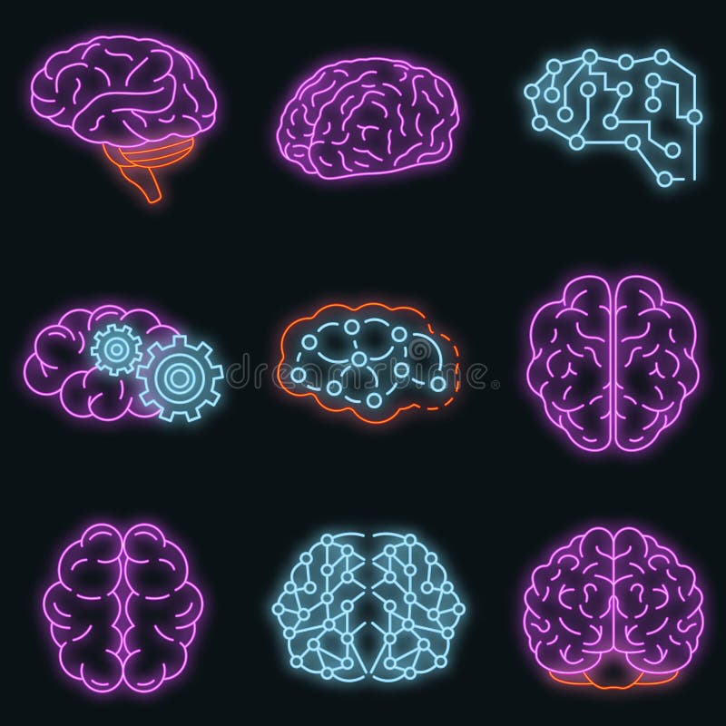 Memory Brain Icon Set Vector Neon Stock Vector - Illustration of ...