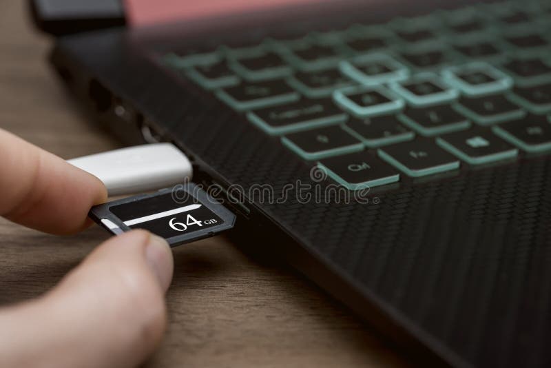 Memory Card Inserted into the Computer. Stock Image - Image of camera ...
