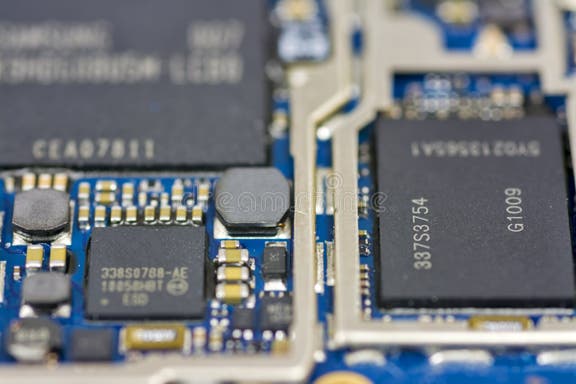 Memory Chips in a Cell Phone Board Stock Image - Image of leads ...