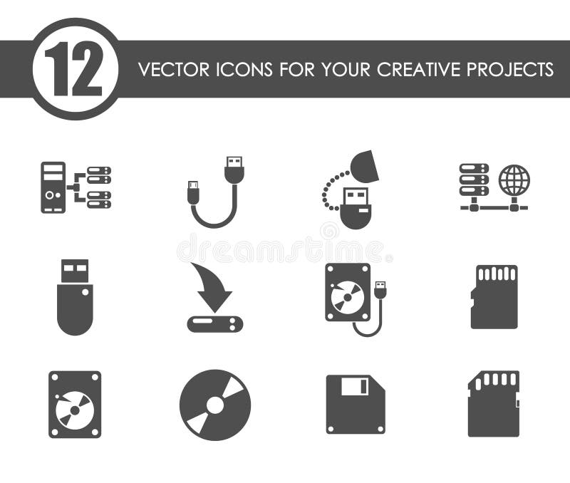 Memory drives vector icons stock vector. Illustration of cable - 217634380