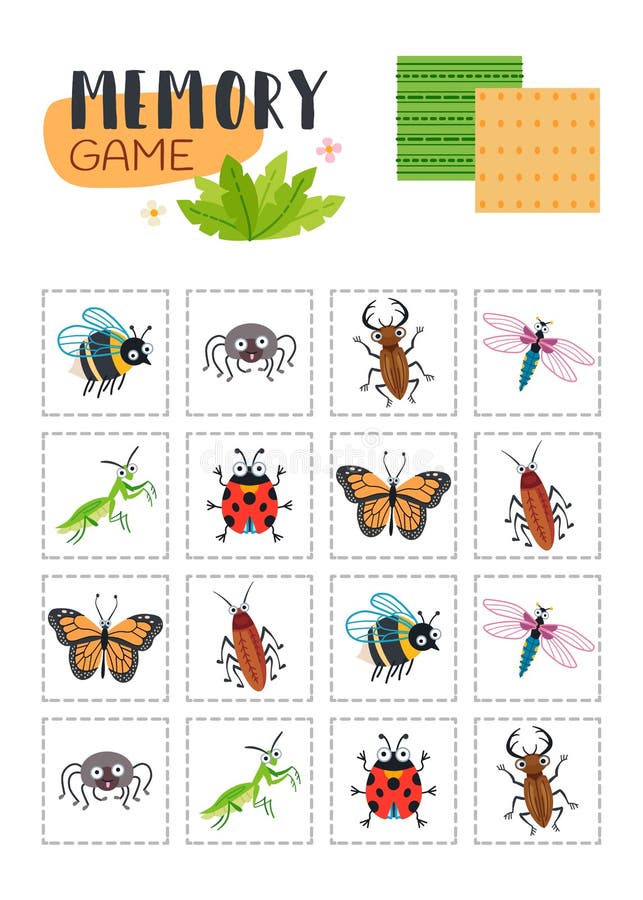 Memory Game with Cartoon Beetles. Vector Set Stock Vector ...