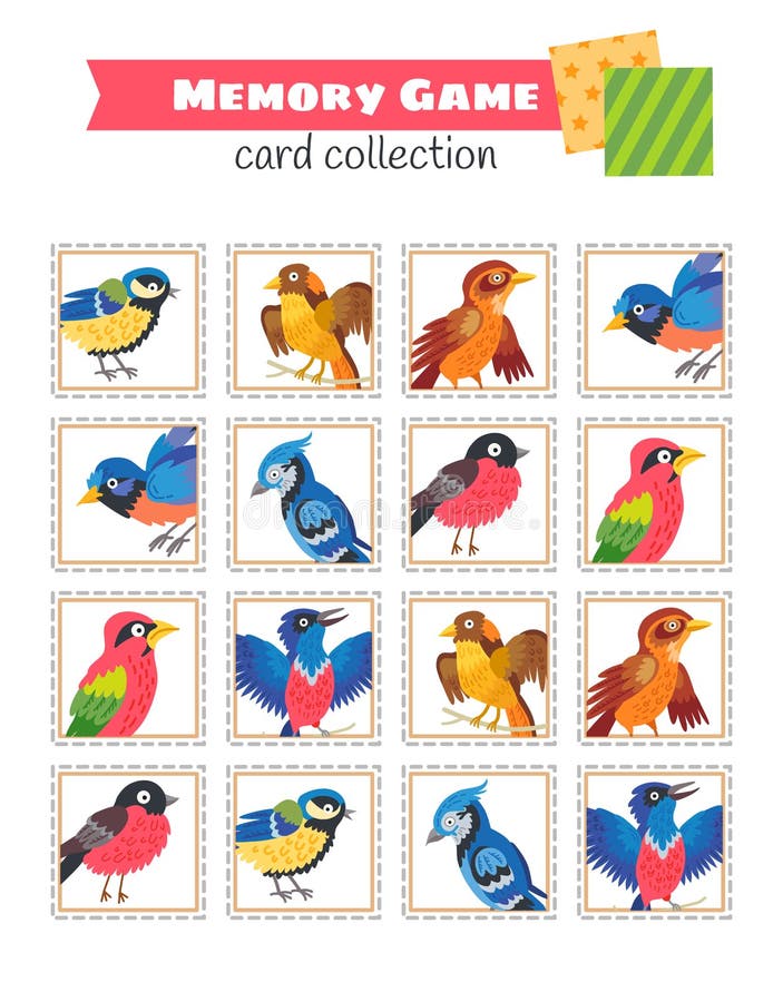 Memory Game with a Forest Birds. Vector Stock Vector - Illustration of ...