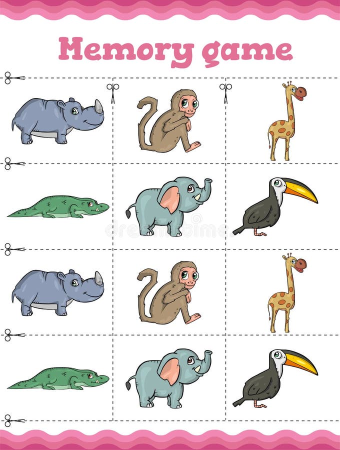Memory Game. Educational Game for Children. Cartoon Vector Illustration ...