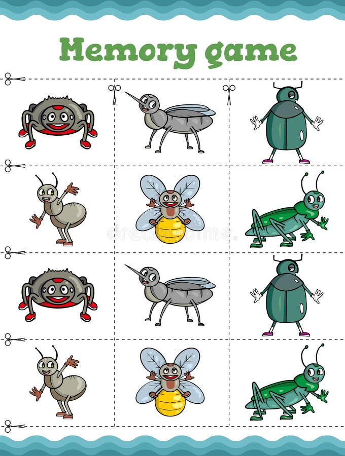Memory Game. Educational Game for Children. Cartoon Vector Illustration ...
