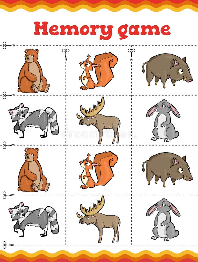 Memory Game. Educational Game for Children. Cartoon Vector Illustration ...