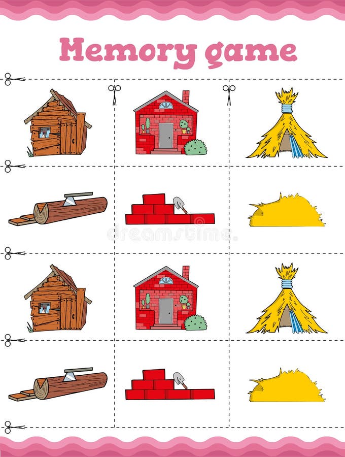 Memory Game. Educational Game for Children. Cartoon Vector Illustration ...